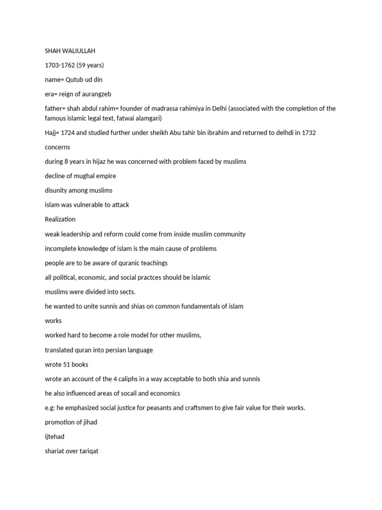 Shah Waliullah | PDF