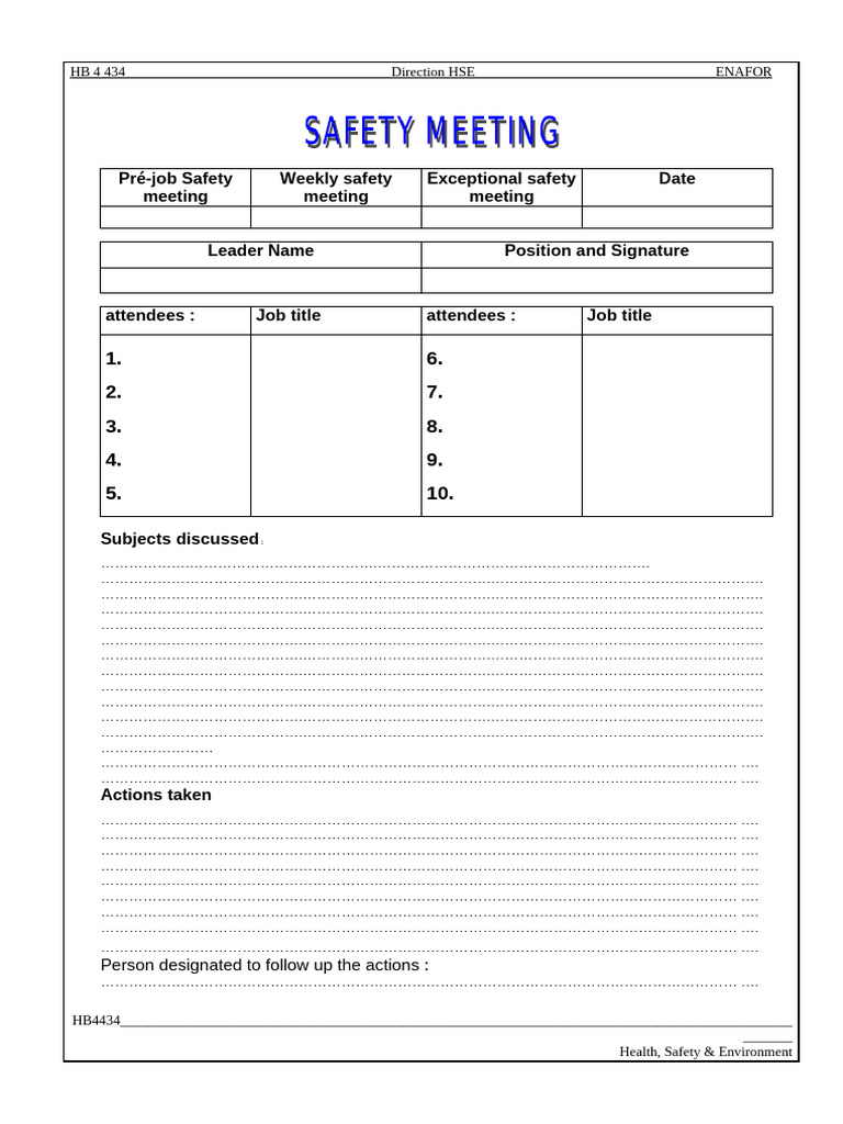 Weekly Safety Meeting Template | PDF