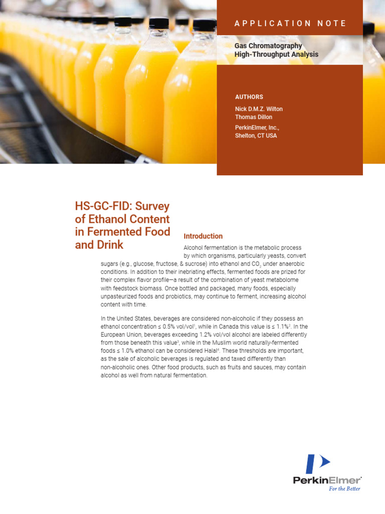 HS GC FID Survey of Ethanol Content in Fermented Food and Drink | PDF ...