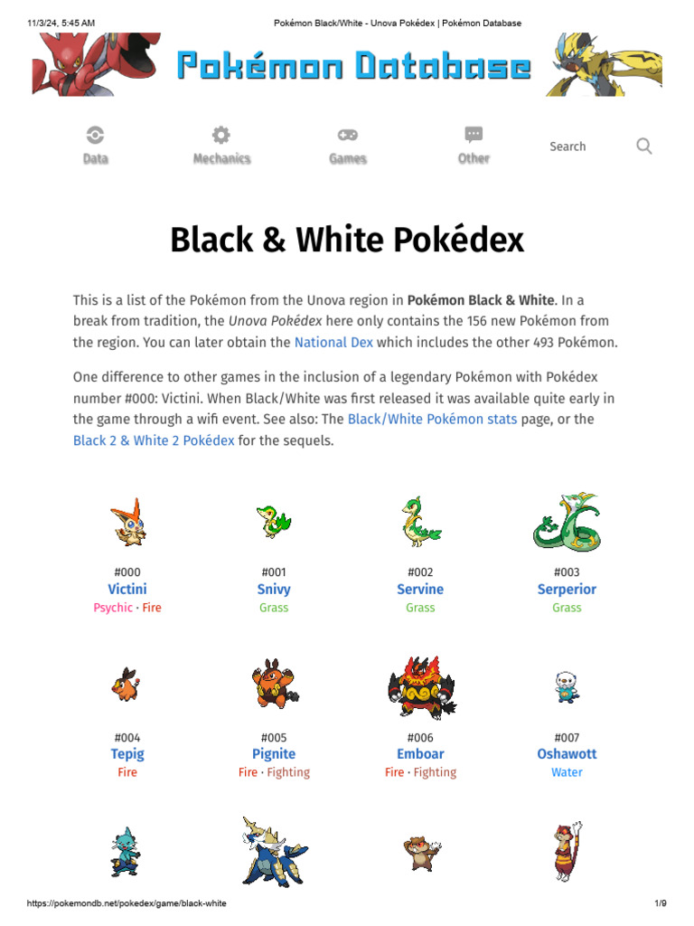 Pokémon Black - White - Unova Pokédex - Pokémon Database | PDF | Role ...