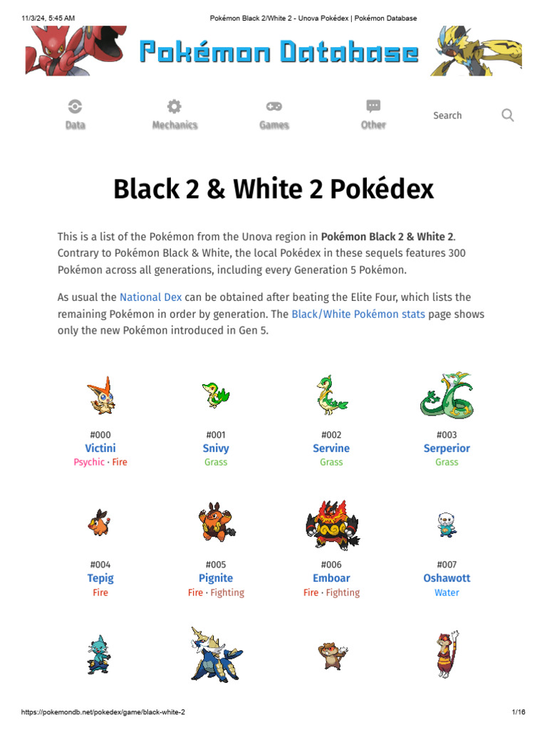 Pokémon Black 2 - White 2 - Unova Pokédex - Pokémon Database | PDF ...