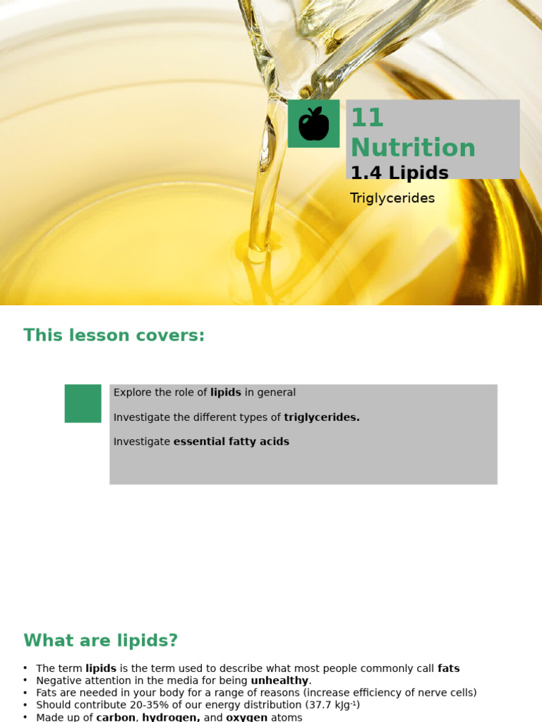 11 Nutrition - Lipids 1 | PDF | Fat | Fatty Acid