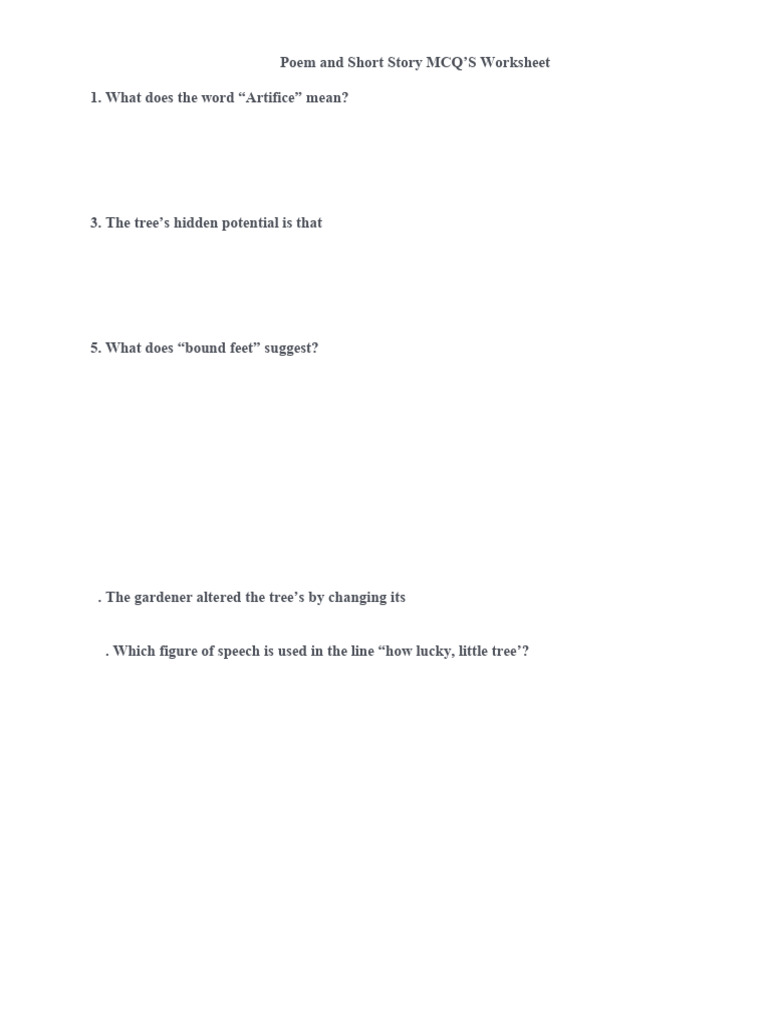 Standard 9 MCQ'S of Poem and Poetry | PDF