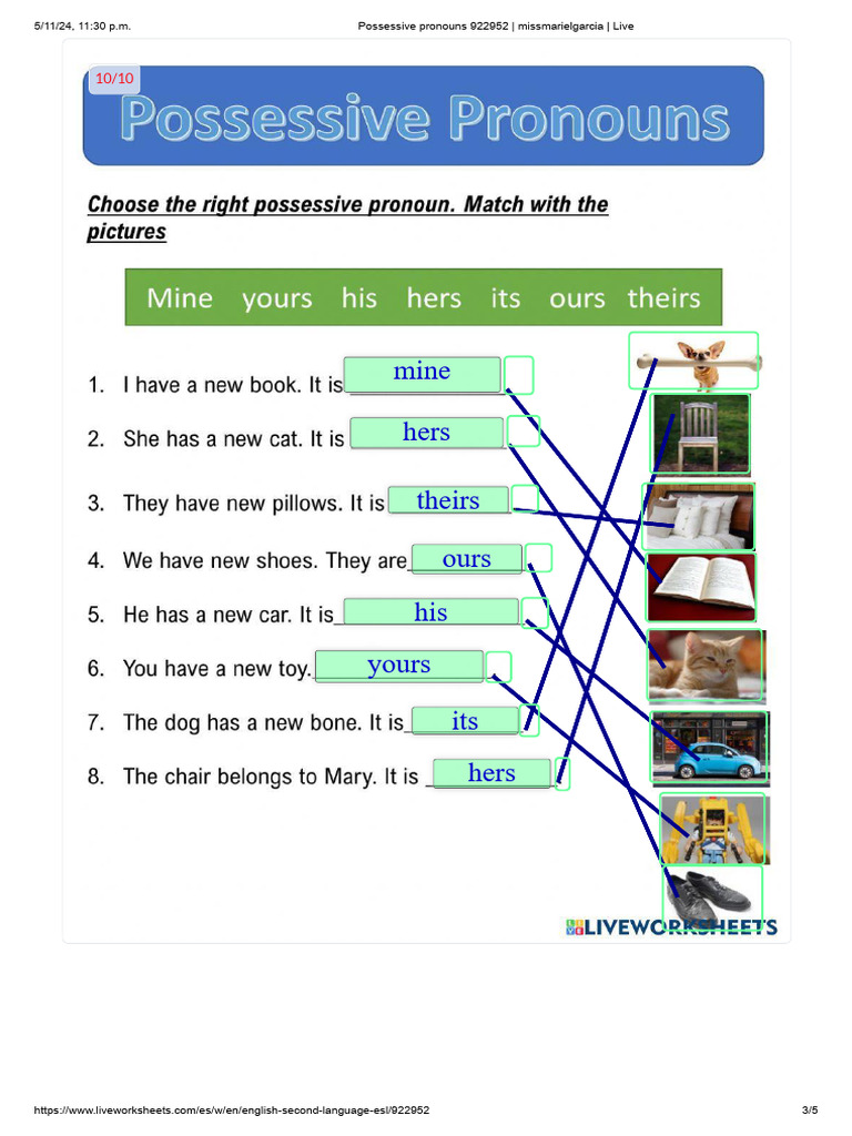 Possessive Pronouns 922952 - Missmarielgarcia - Live | PDF