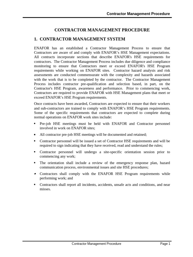 10 Contractor Management Procedure | PDF | Personal Protective ...