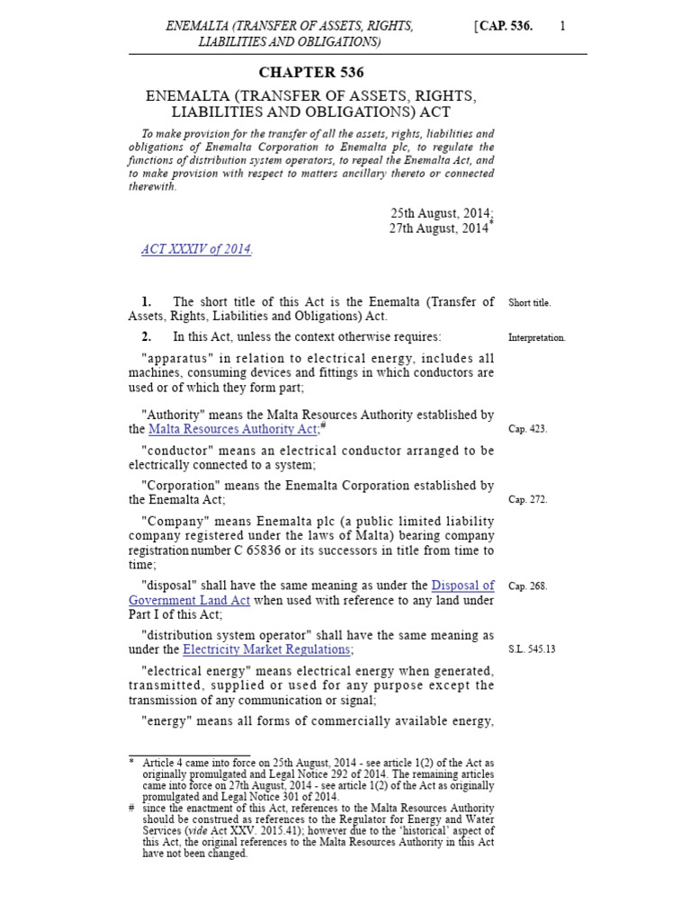Enemalta Asset Transfer Act | PDF | Common Law | Justice