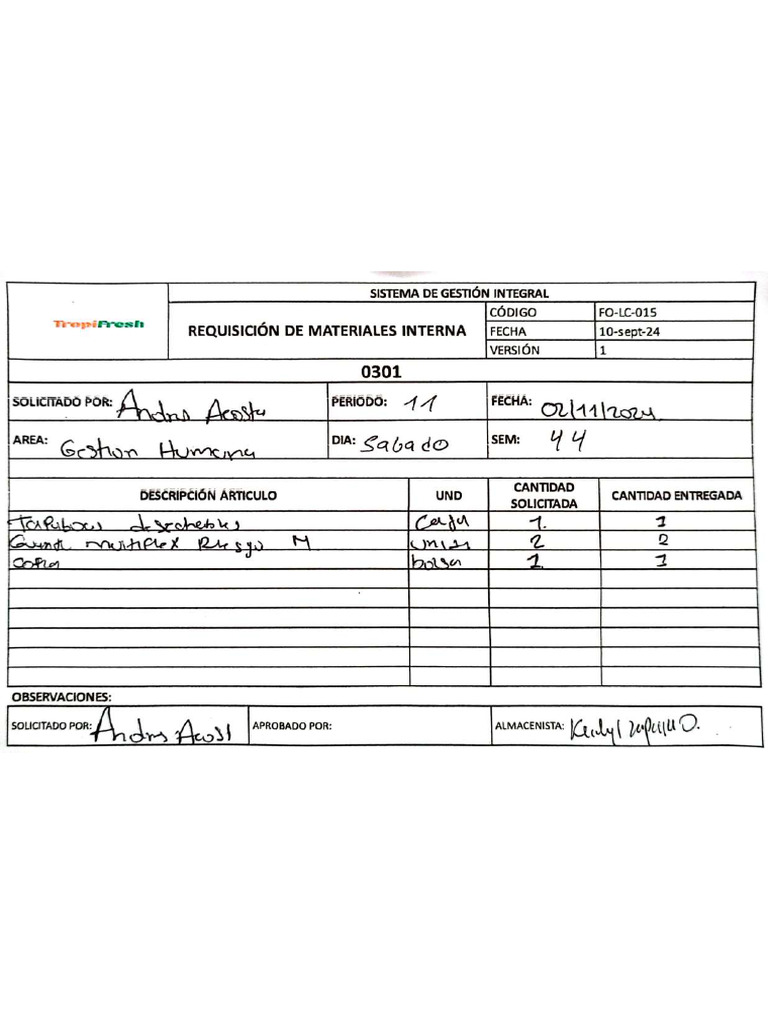 Requisicion 301 02 Noviembre 2024 | PDF