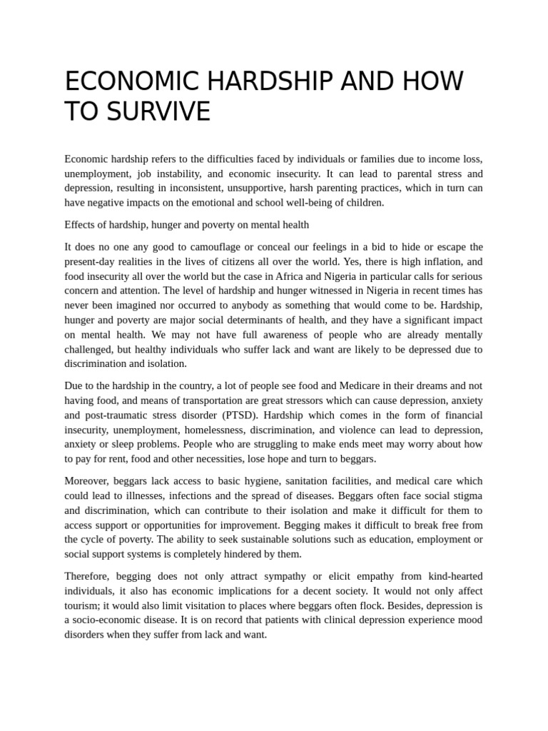 Work On Economic Hardship | PDF | Cost Of Living | Mental Health