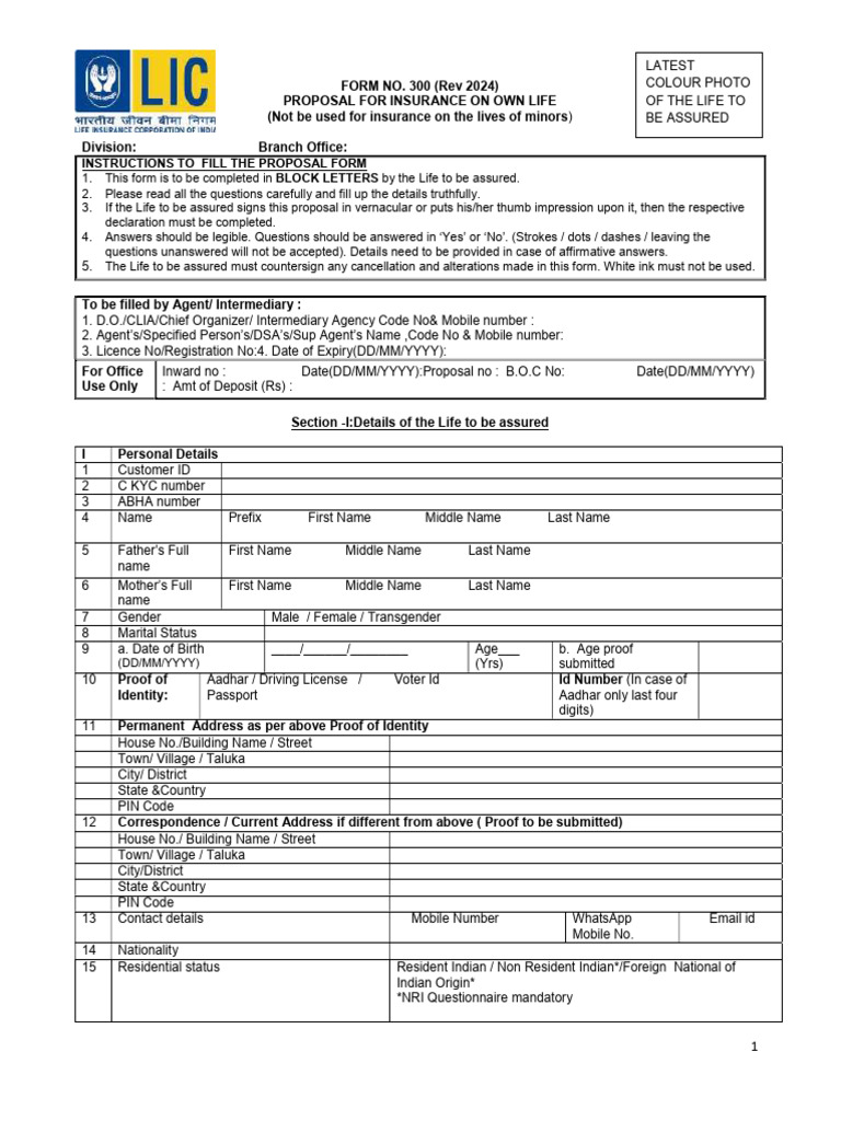 FORM NO. 300 (Rev 2024) - 01-10-2024 | PDF | Insurance | Life Insurance