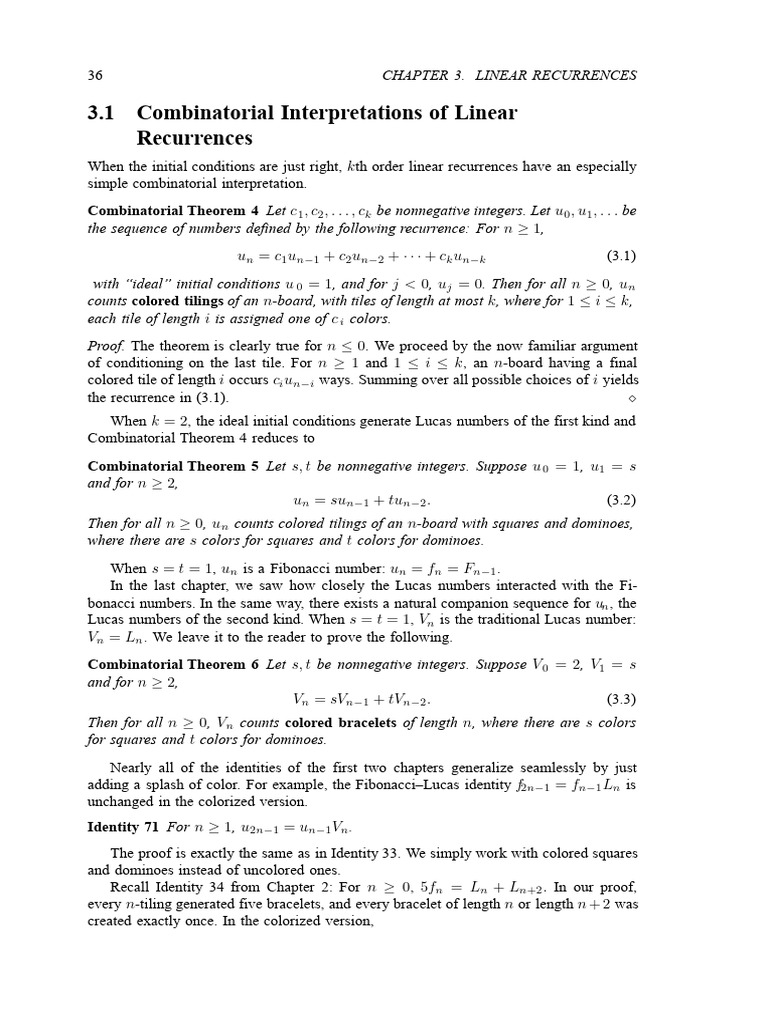 3.1 Combinatorial Interpretations of Linear Recurrences | PDF | Mathematics | Discrete Mathematics