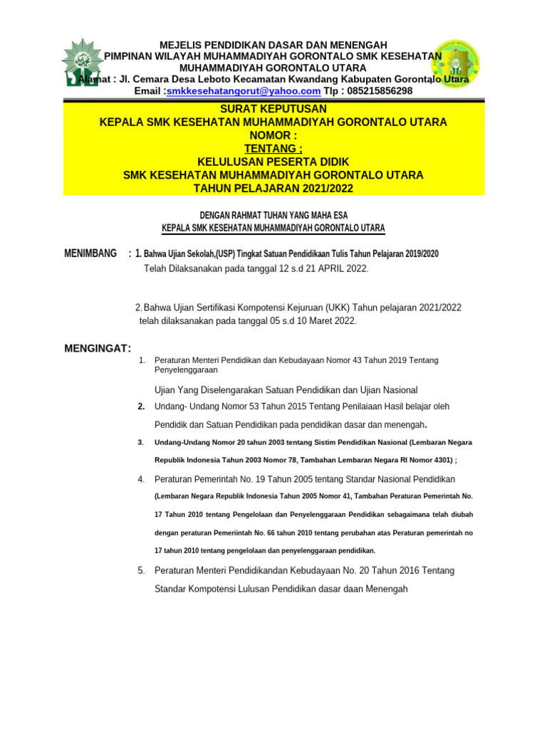 SK Penetapan Kelulusan 2024 | PDF