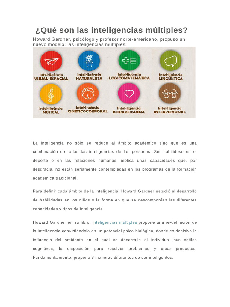 Qué Son Las Inteligencias Múltiples | PDF | Inteligencia | Conceptos ...