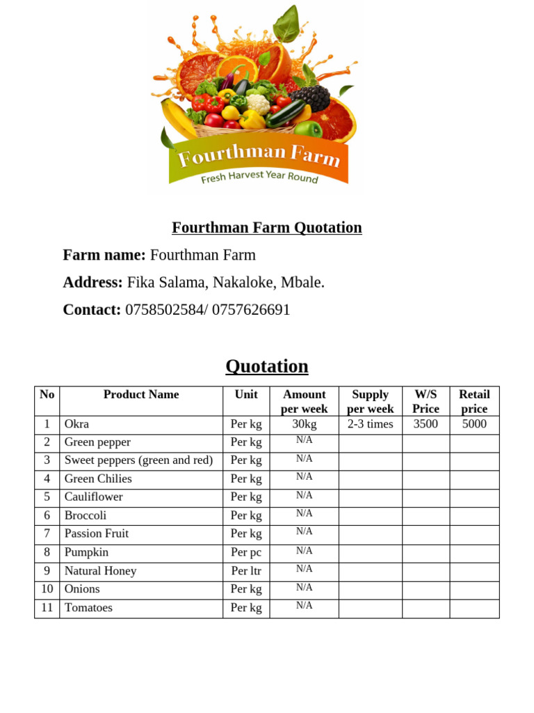 Quotation For Farm Produce | PDF