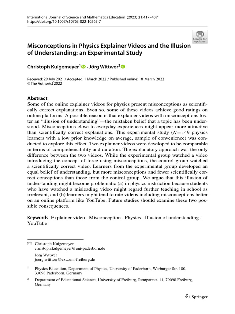 Misconceptions in Physics Explainer Videos and The Illusion of ...