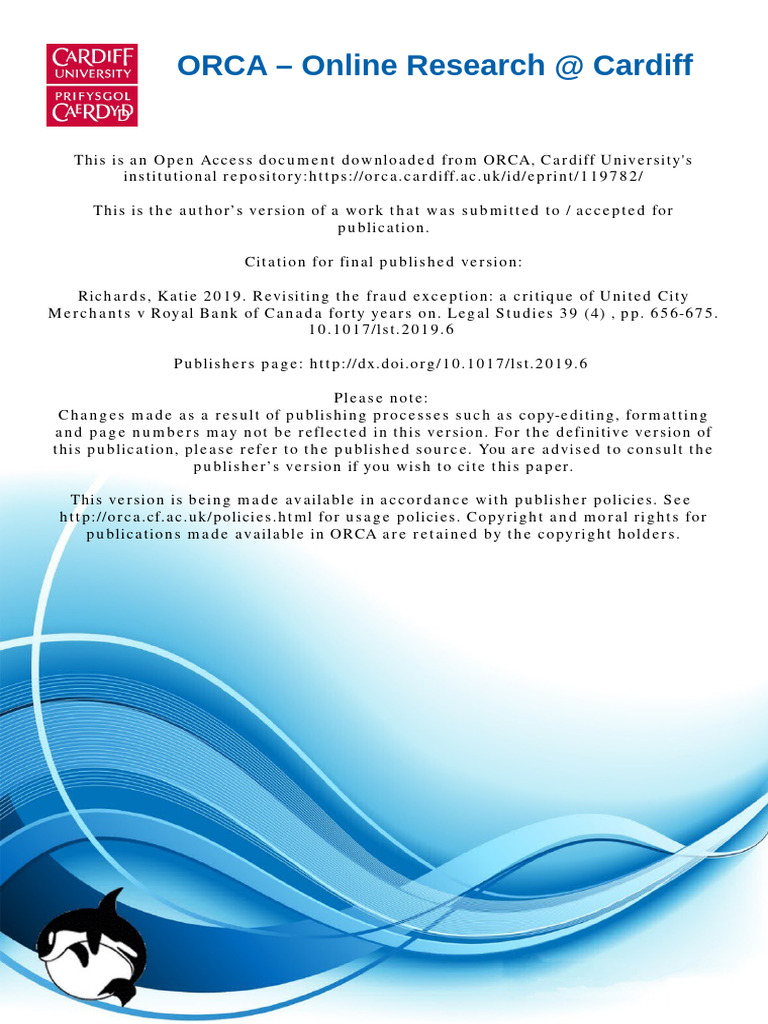 K Richards - Revisiting The Fraud Exception ORCA | PDF | Letter Of Credit | Common Law