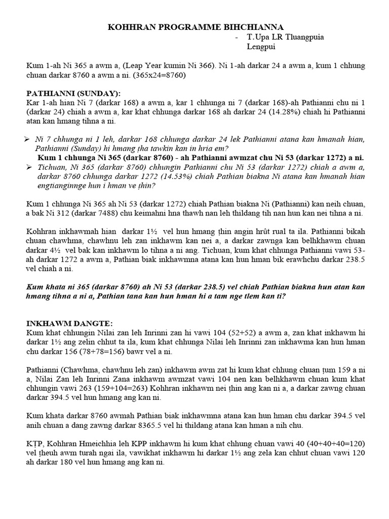 Kohhran Programme Bihchianna | PDF | Wellness | Religion & Spirituality