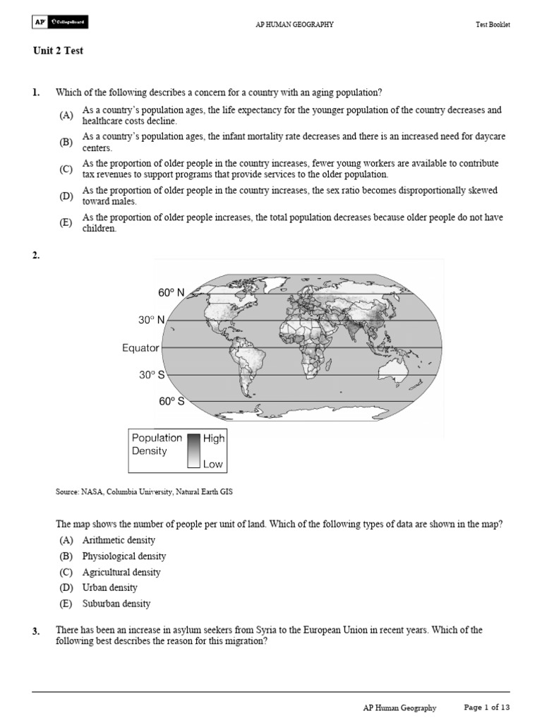 Unit 2 Mcq Test Pdf Cost Of Living Human Migration