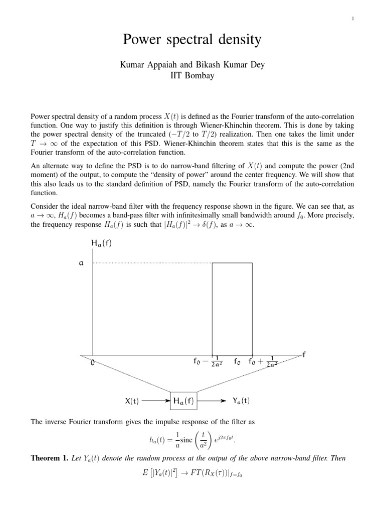 Power Spectral Density - Note by Kumar and Bikash | PDF | Spectral Density | Fourier Transform