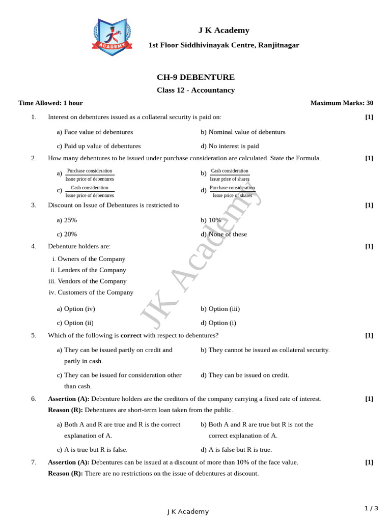 12th CB Acc Ch-9 Test | PDF | Interest | Debenture