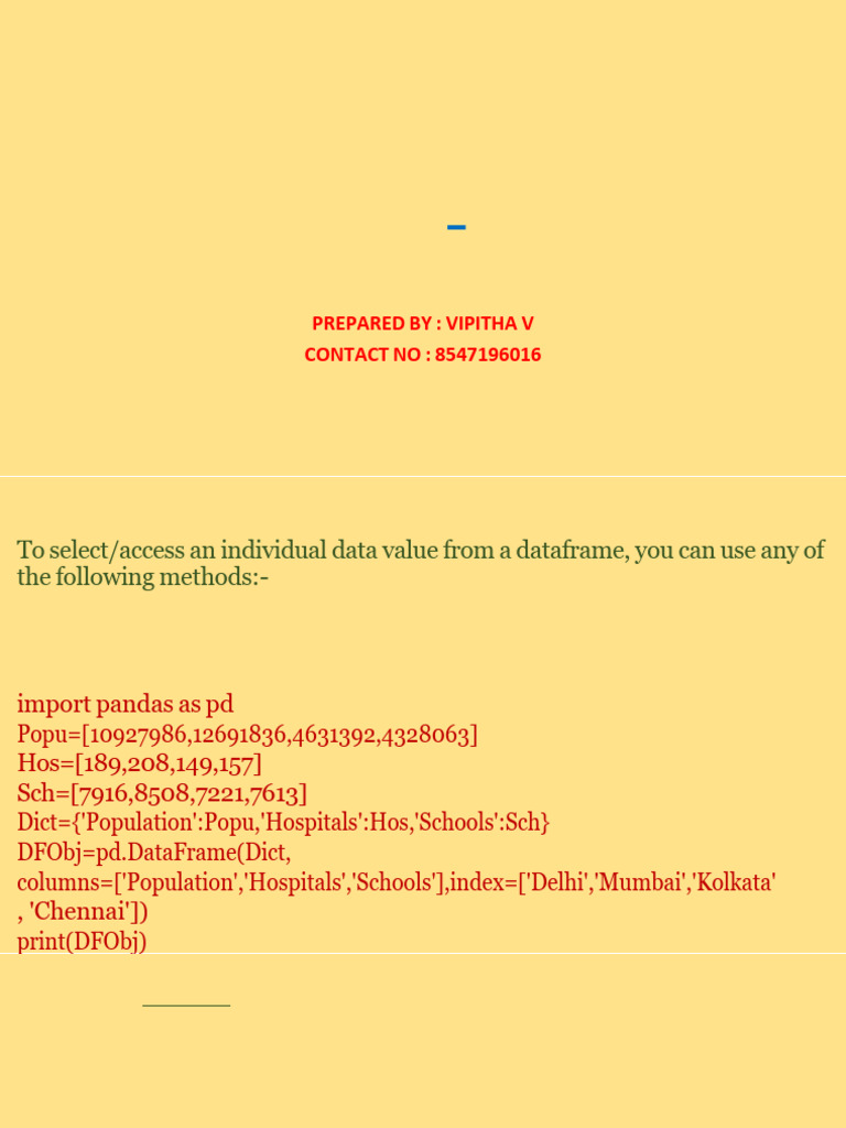 Pandas - I (PPT 6) | PDF | Software Development | Computer Science