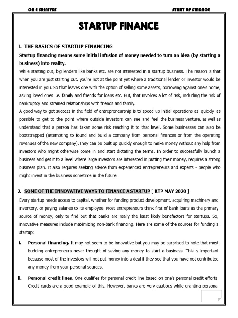 2 START UP FINANCE PDF Corporate Finance Venture Capital
