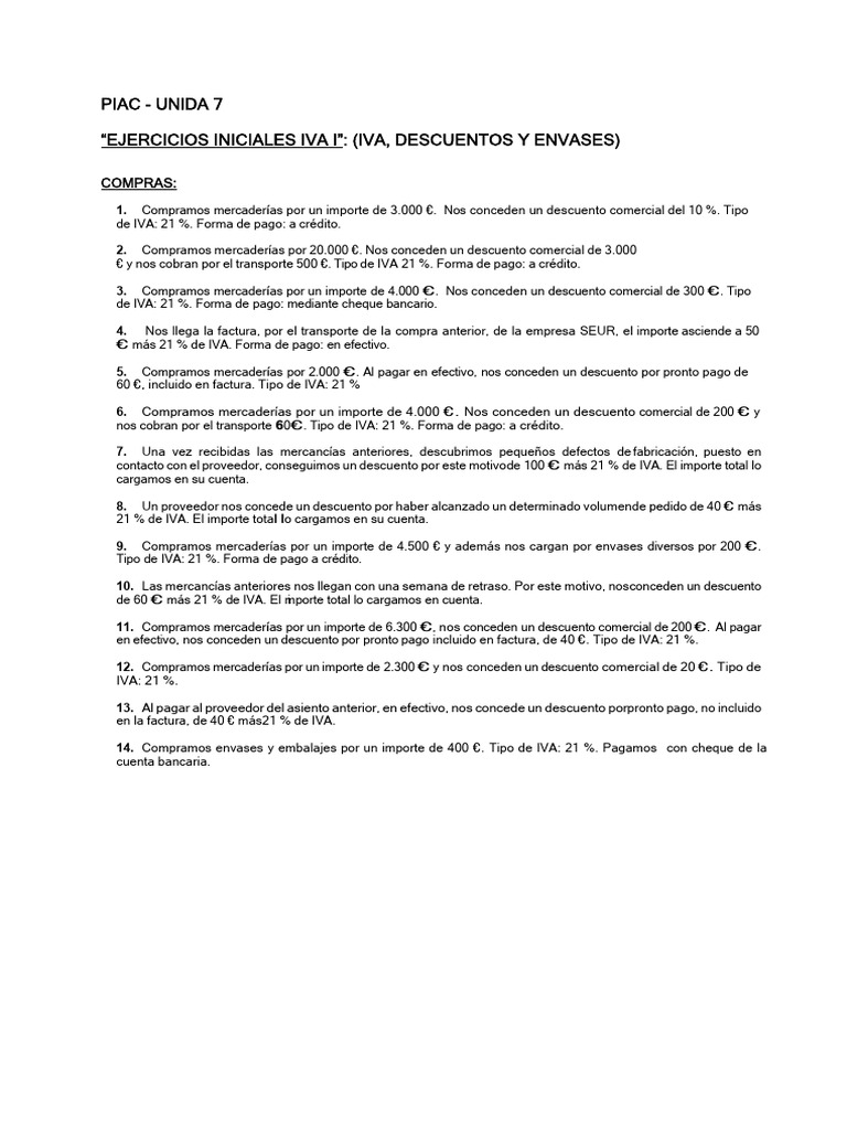 EJERCICIOS INICIALES IVA I UD7 Clase 41 | PDF | Factura | Impuesto al valor agregado