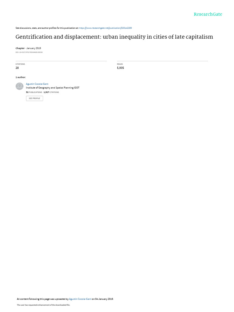 Gentrification and Displacement: Urban Inequality in Cities of Late ...