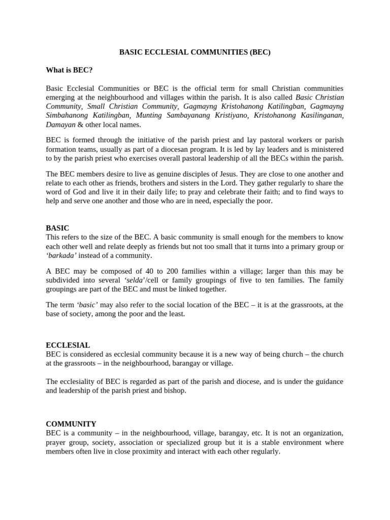 Basic Ecclesial Communities | PDF | Eucharist | Jesus