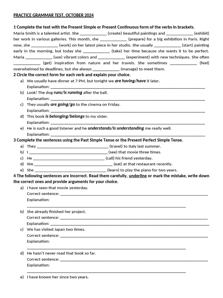 II - Practice Grammar Test, October 2024 | PDF | Grammatical Tense ...