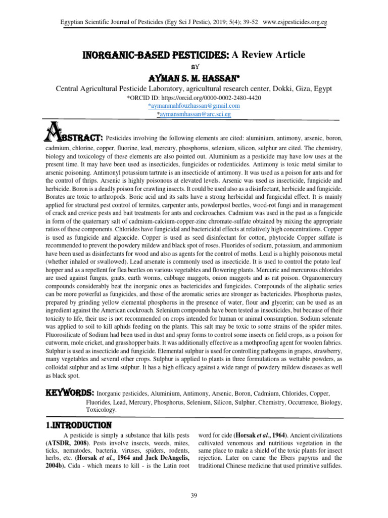 Inorganic Based Pesticides A Review Arti | PDF | Aluminium | Boron