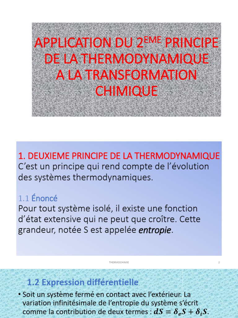 Thermodynamique et Transformation Chimique | PDF | Physique ...