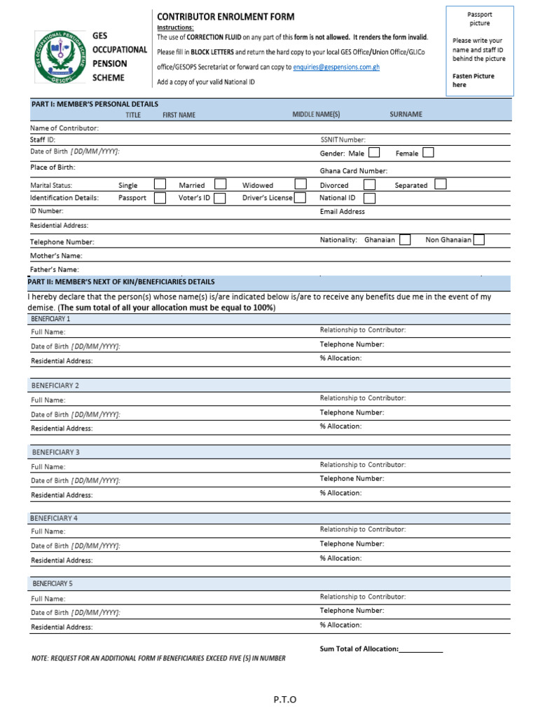 GESOPS Contributor Enrolment Form | PDF | Identity Document | Authentication