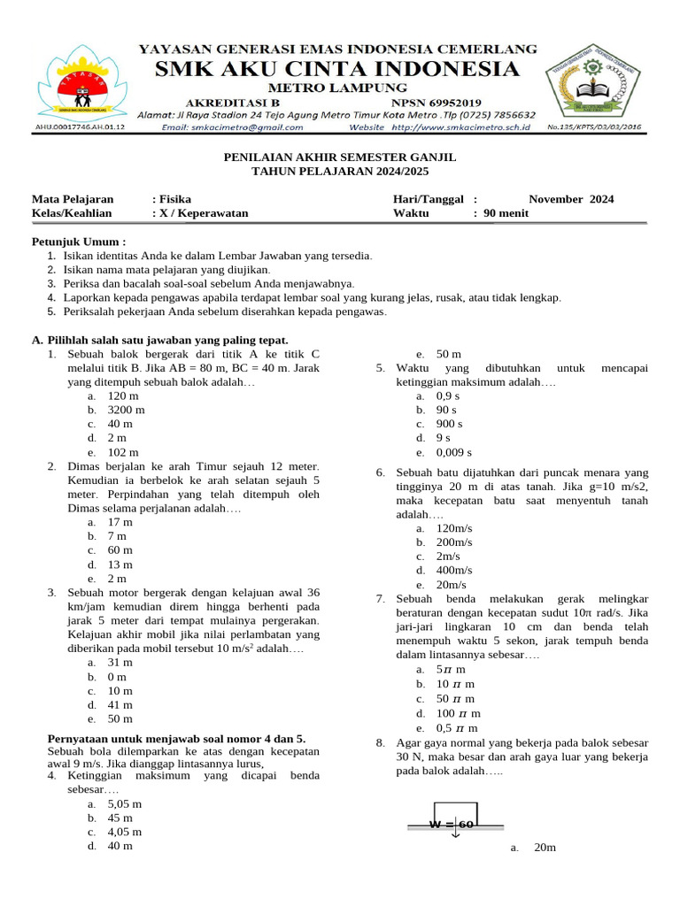 PAS Fisika X GANJIL 2024 | PDF