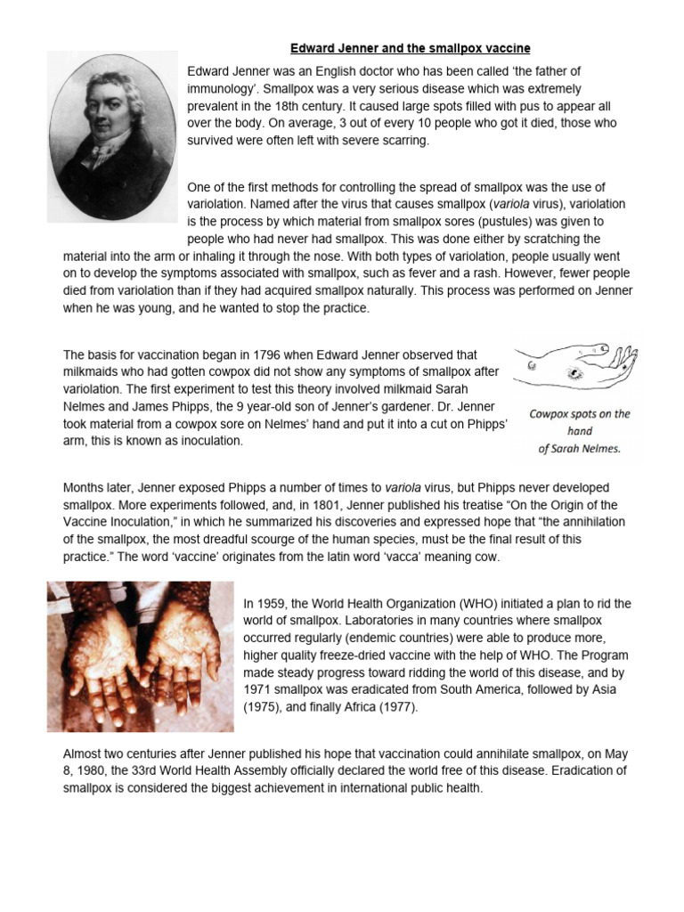 Edward Jenner: Smallpox Vaccine Pioneer | PDF | Smallpox | Inoculation