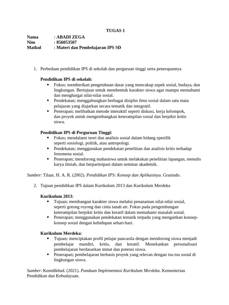 T1 Materi Dan Pembelajaran IPS SD | PDF