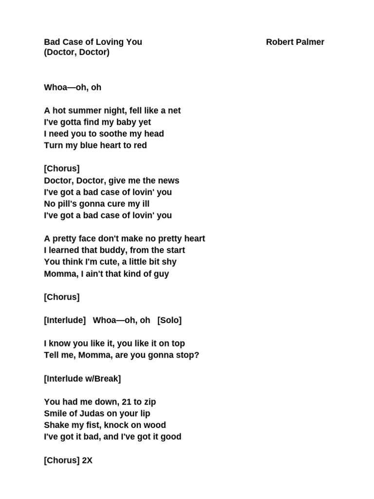 Bad Case of Loving You (Robert Palmer) | PDF