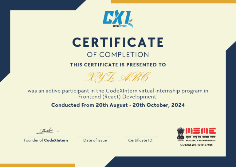 Frontend React Internship Certificate | PDF | Technology & Engineering