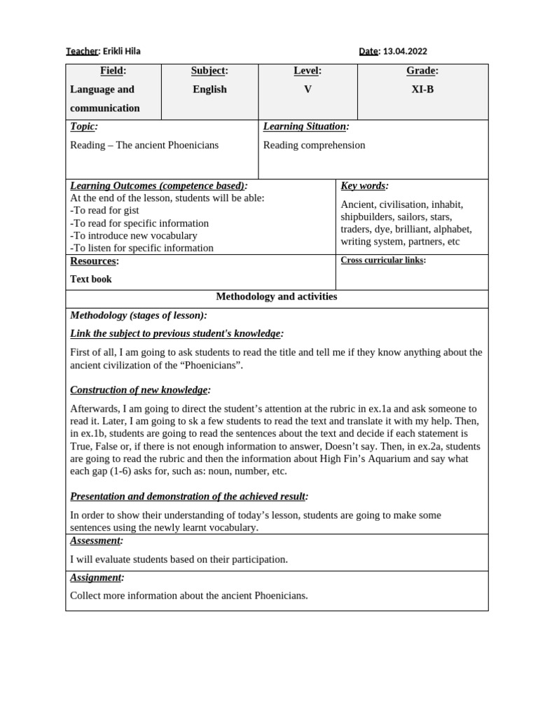 Ancient Phoenicians Reading Lesson | PDF