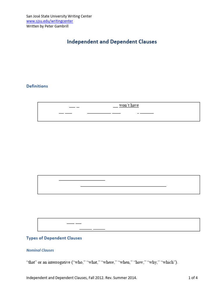 Independent and Dependent Clauses | PDF | Clause | Sentence (Linguistics)