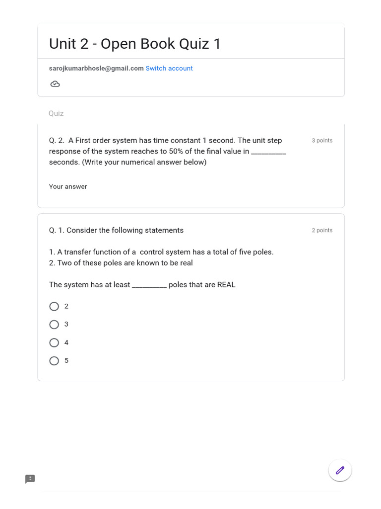 Unit 2 - Open Book Quiz 1 | PDF | Damping | Computer Engineering