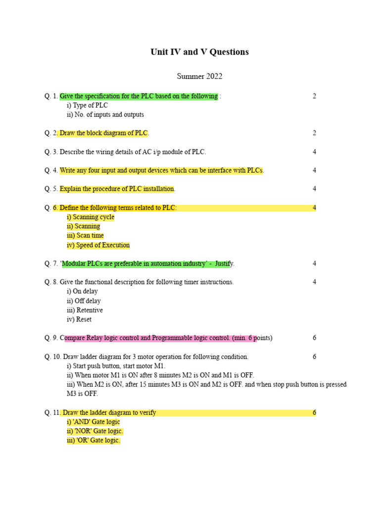 CSP (22531) Question Set | PDF | Programmable Logic Controller | Computer Engineering