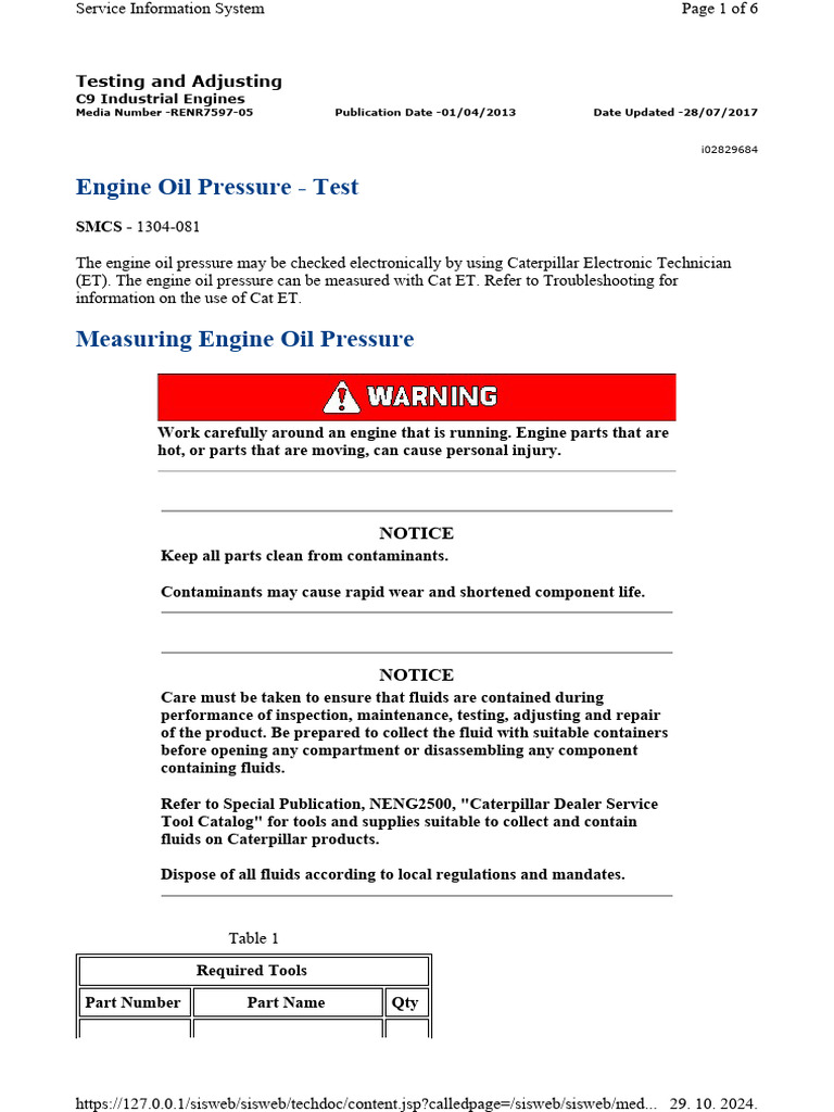 Engine Oil Pressure - Test: Testing and Adjusting | PDF | Motor Oil | Pump
