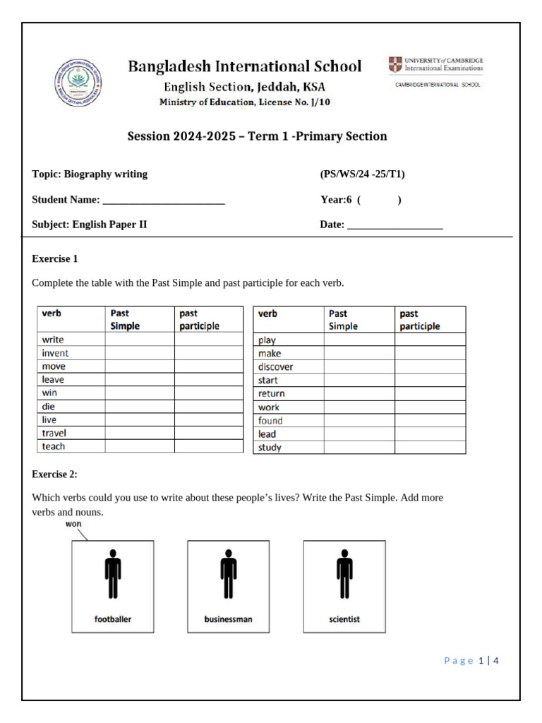 Grade 6 Biography Writing Worksheet | PDF | Verb | Languages