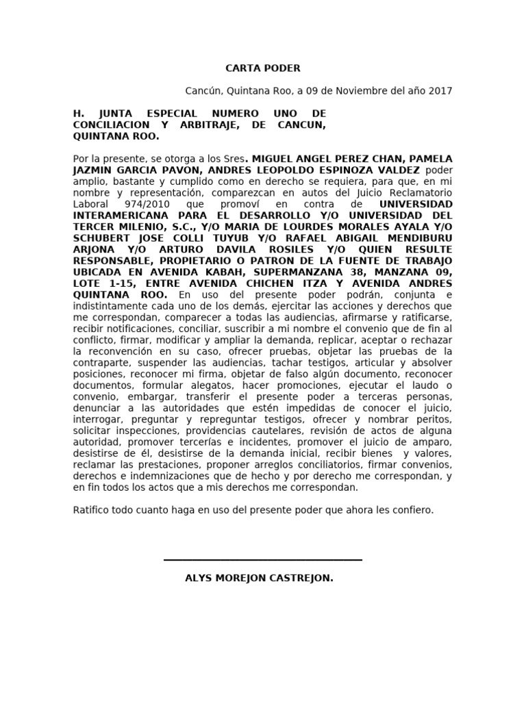 Carta Poder Alys Morejon | PDF