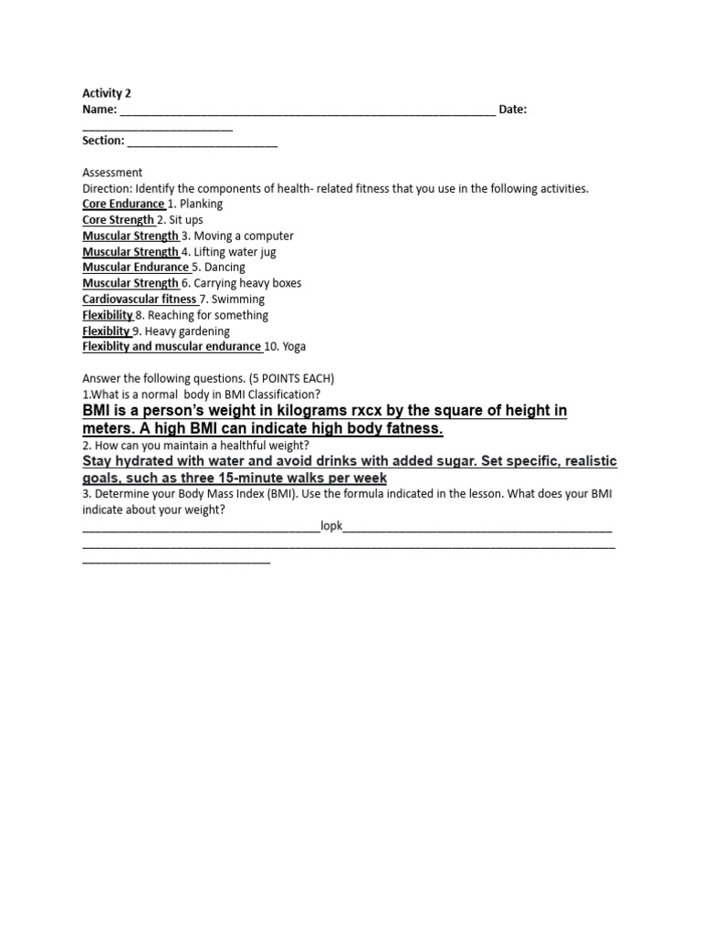 PE-11 Lesson 2 Activity | PDF