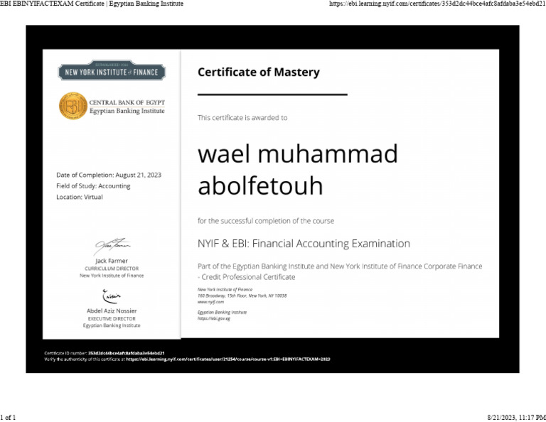 NYIF EBI Financial Accounting Examination Certificat | PDF