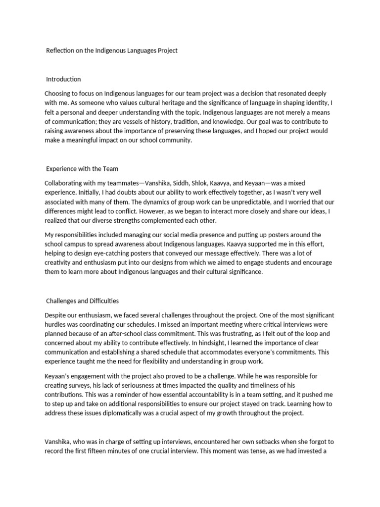 Reflection On The Indigenous Languages Project | PDF | Indigenous ...
