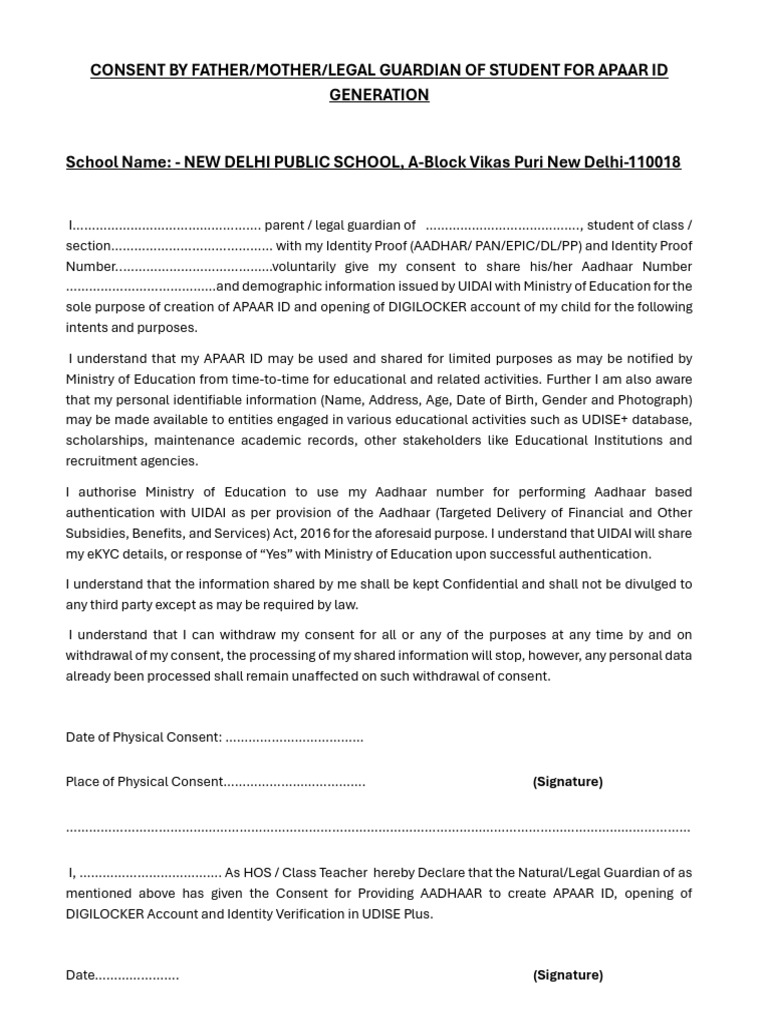Concent Form For Apaar Id Registration | PDF | Justice | Crime & Violence