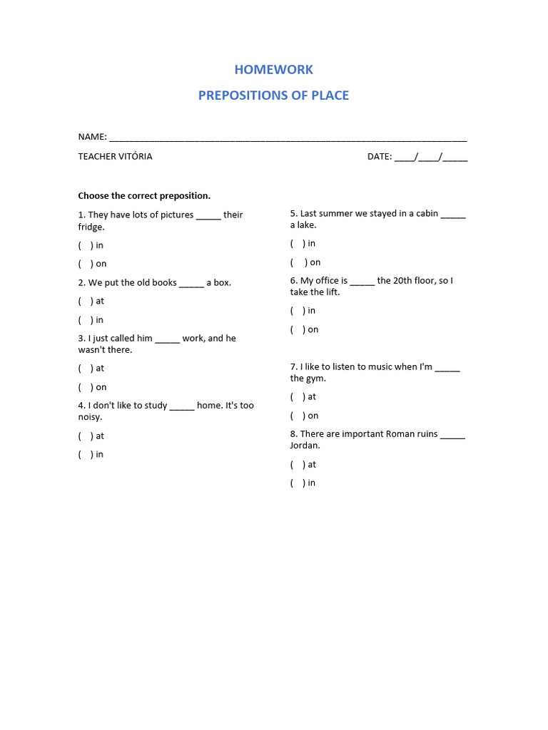 Questions Preposition of Place | PDF