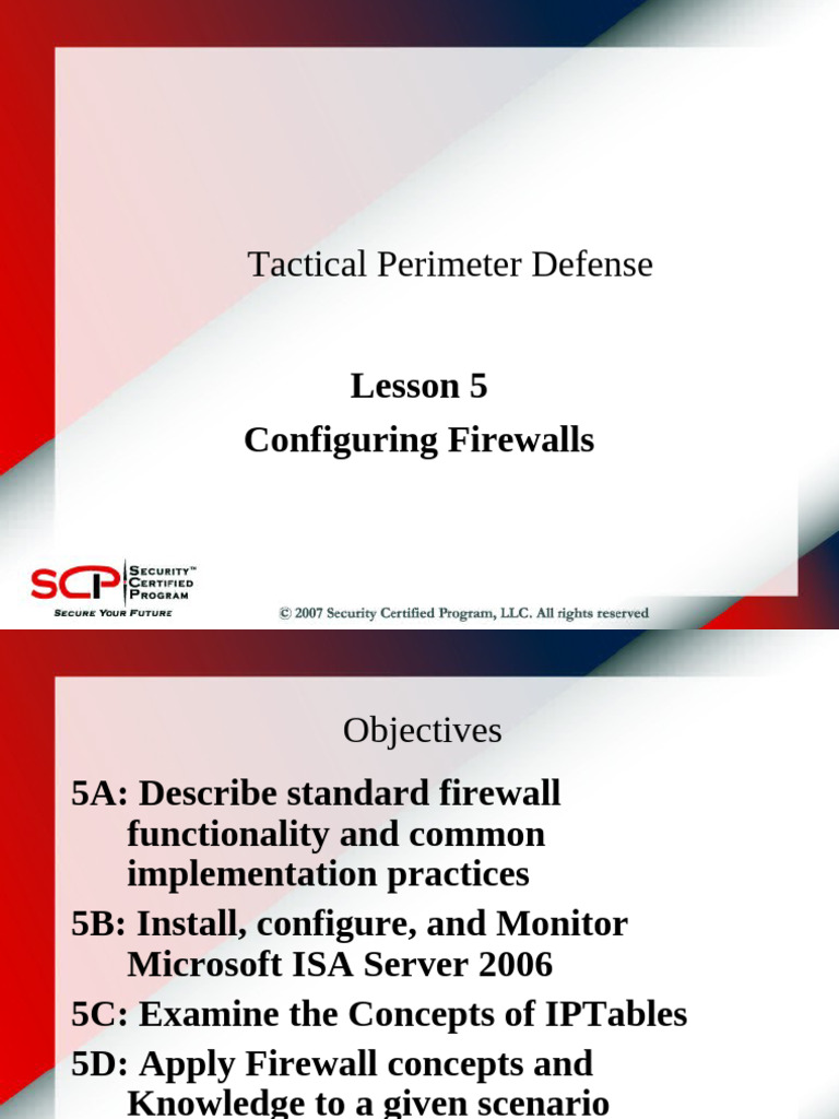 Lesson 5 - Configuring Firewalls | PDF | Firewall (Computing) | Computer Network